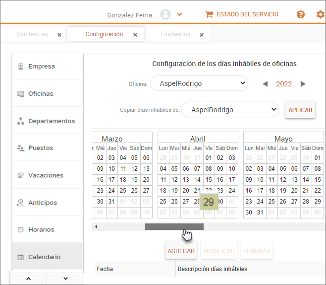 Personaliza tu calendario de días inhábiles